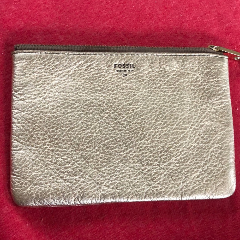 Gold, Leather Fossil Zip Pouch. - Gem